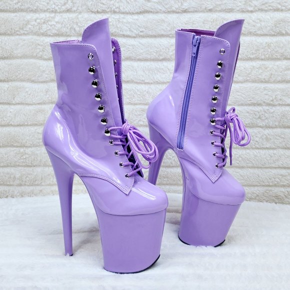 Pleaser | Shoes | Lavender Lilac Purple Patent Platform 8 Heel Lace Up ...